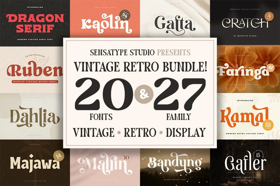 Vintage Retro Fonts Bundle 20 in 1 - undefined – Sensatype Studio